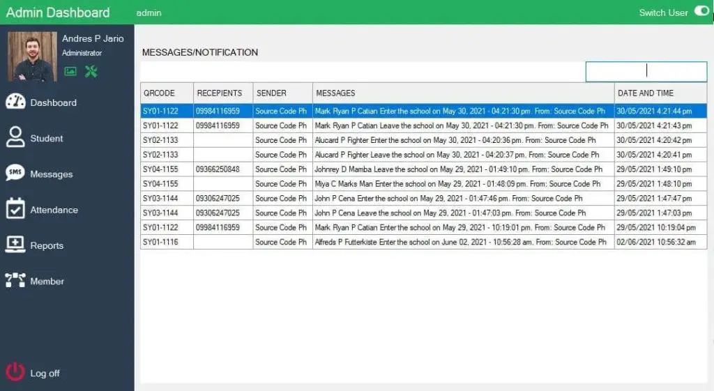 QR Code Attendance System with SMS Notification - Free Sample 2025