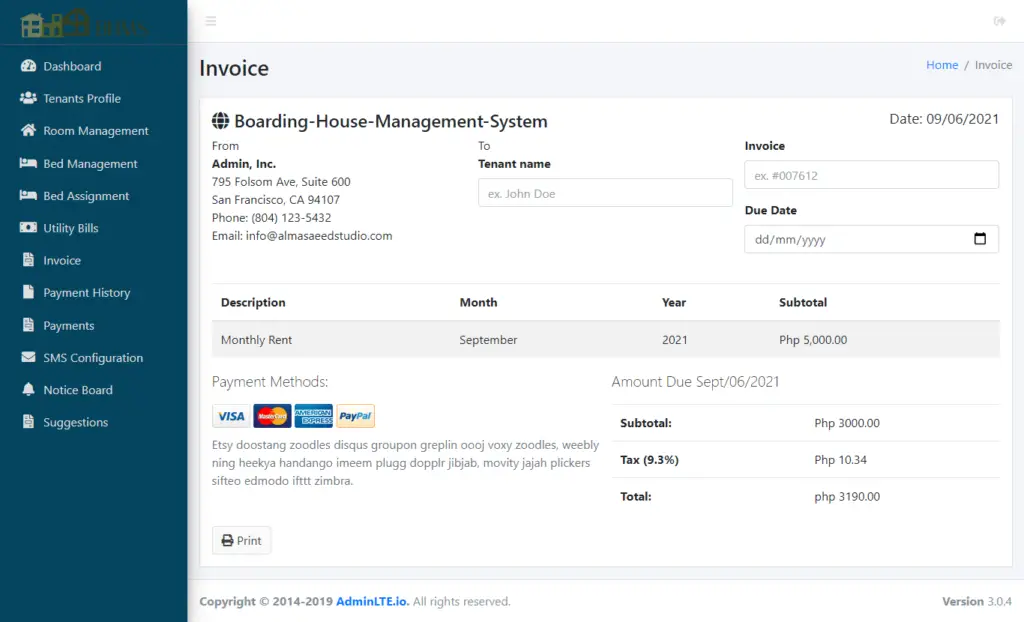 Boarding House Management System - Free Download 2025