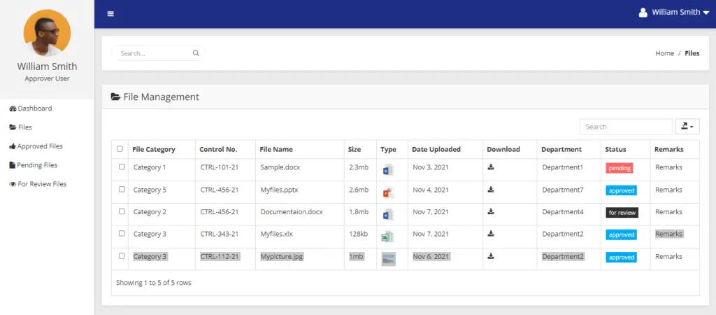 File Management with Approval Process in PHP and Bootstrap Free Source ...