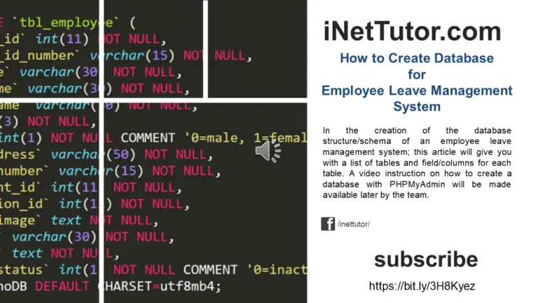 How to Create Database for Employee Leave Management System - iNetTutor.com