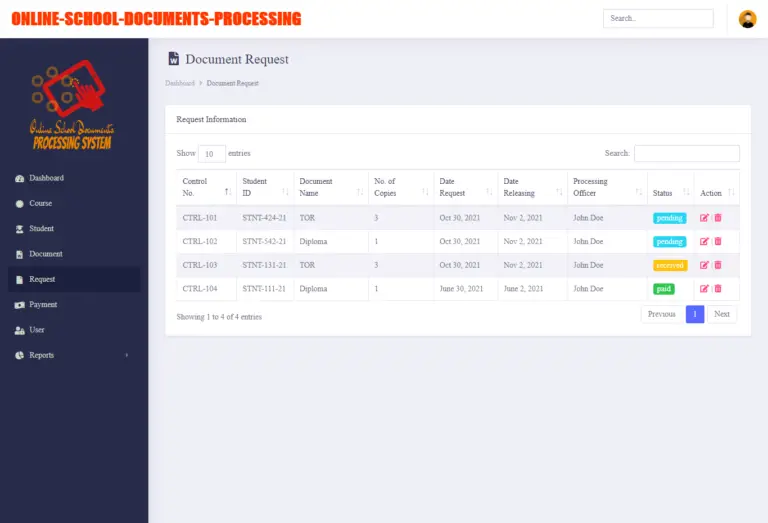 Online School Documents Processing System Free Bootstrap Template ...