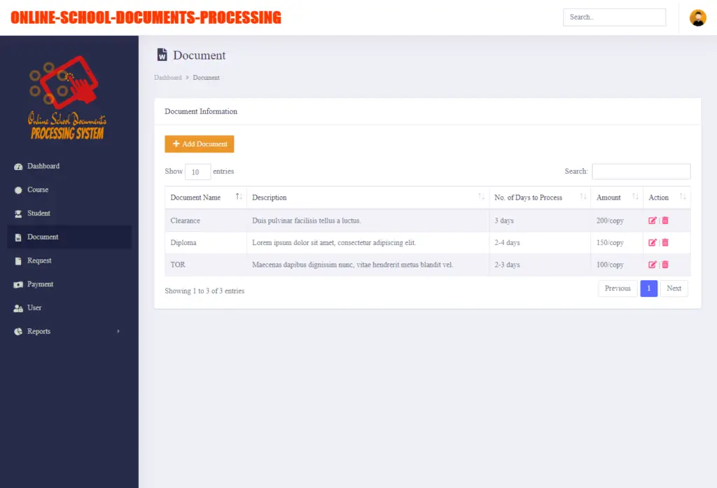 Online School Documents Processing System Free Bootstrap Template ...