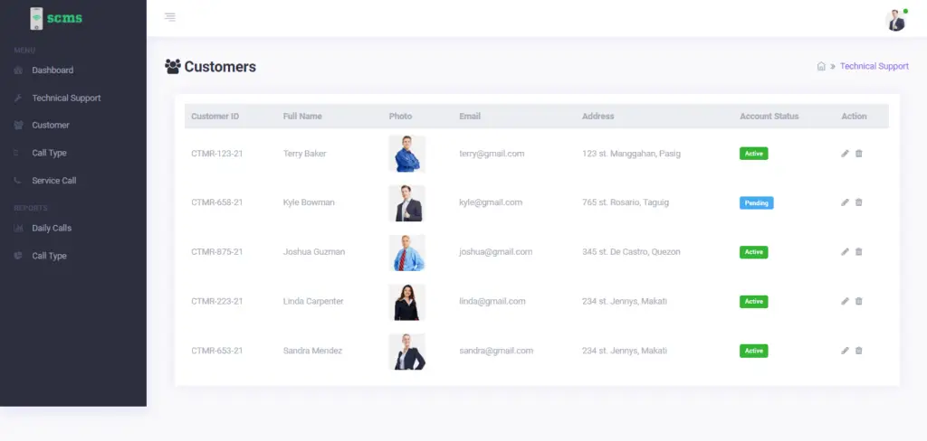 Service Call Management System Free Download Template Source code ...