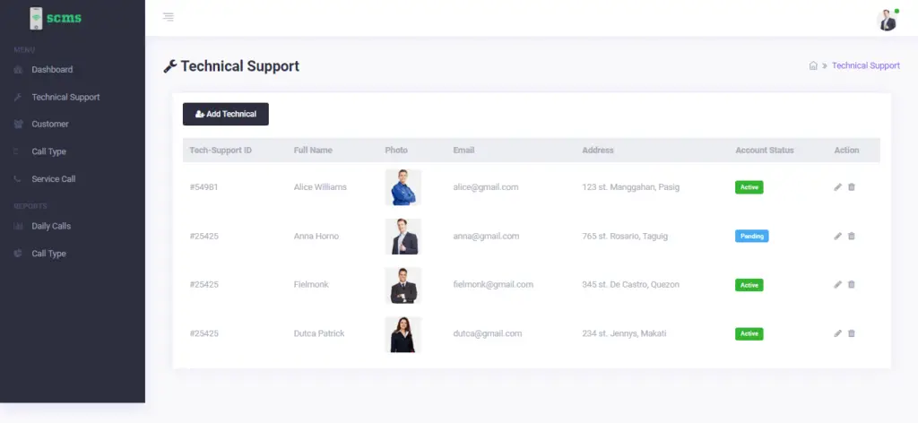 Service Call Management System Free Download Template Source code ...