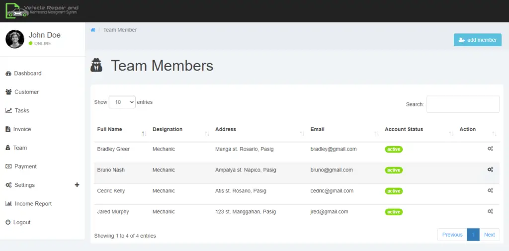 Vehicle Repair and Maintenance Management System Free Bootstrap Source ...
