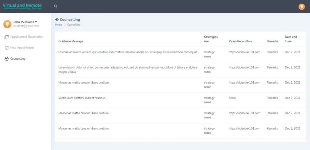 Virtual and Remote Guidance Counselling System Free Bootstrap and PHP ...