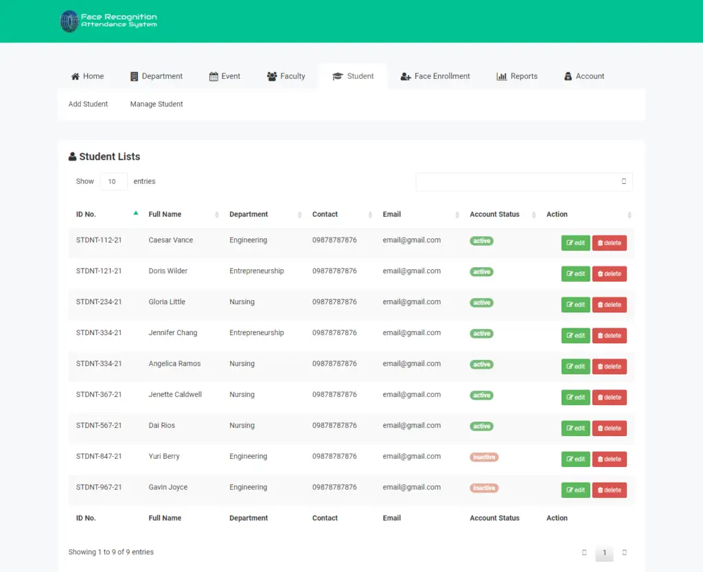 Face Recognition Attendance System Application Free Download Bootstrap and PHP Script ...