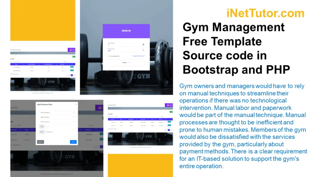 Gym Management Free Template Source code in Bootstrap and PHP - iNetTutor.com 2025