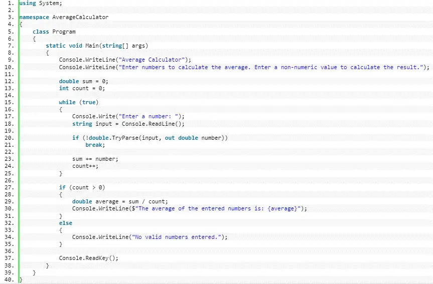 Calculate Average Of Numbers In CSharp