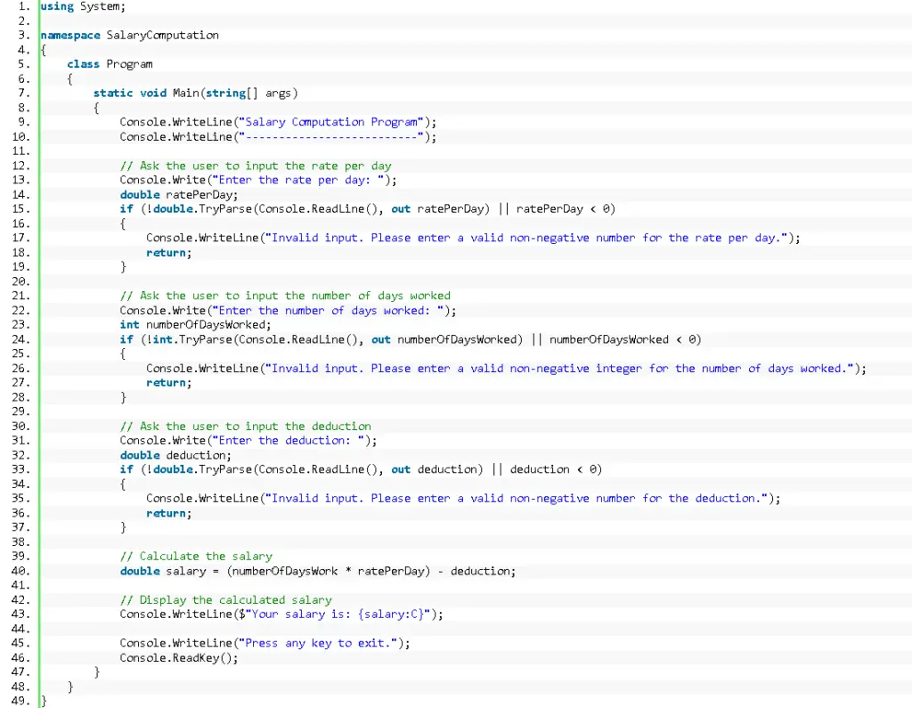 Salary Computation In Csharp
