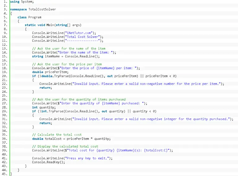 Total Cost Solver in CSharp