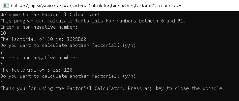 Factorial Calculator in CSharp - iNetTutor.com