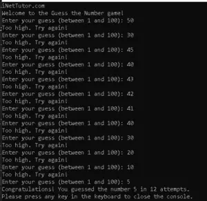 Guess Number Game in CSharp - iNetTutor.com
