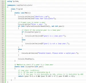 Leap Year Calculator in C# - iNetTutor.com