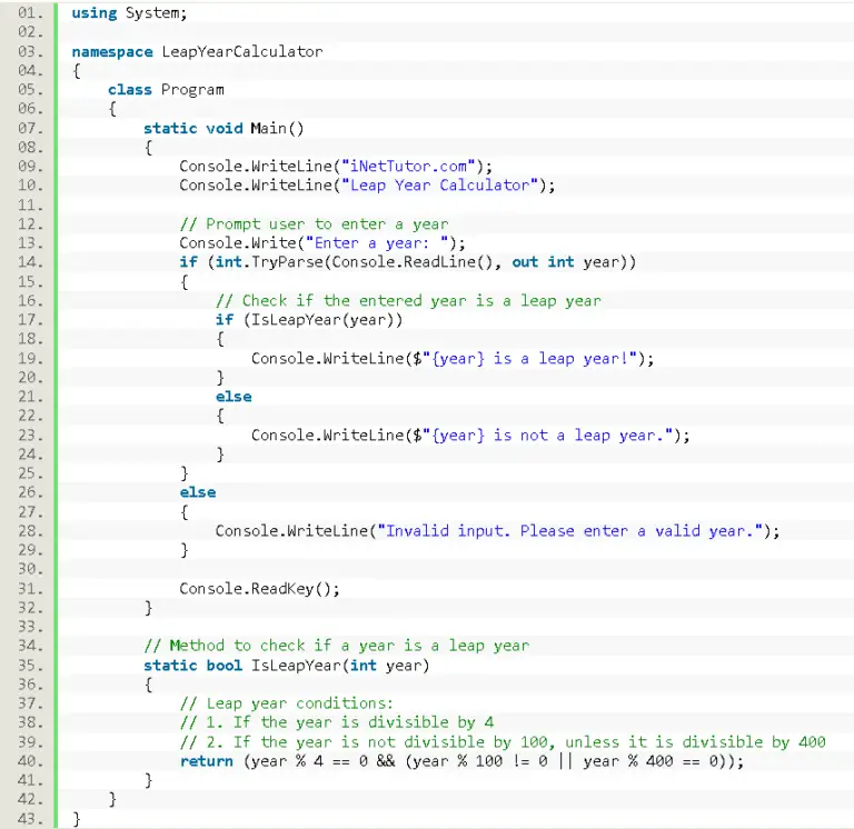 Leap Year Calculator in C# - iNetTutor.com