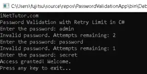 Password Validation with Retry Limit in C#