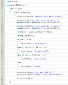 BMI Calculator in C# - iNetTutor.com
