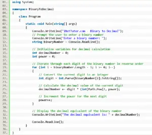 Binary to Decimal in C# - iNetTutor.com