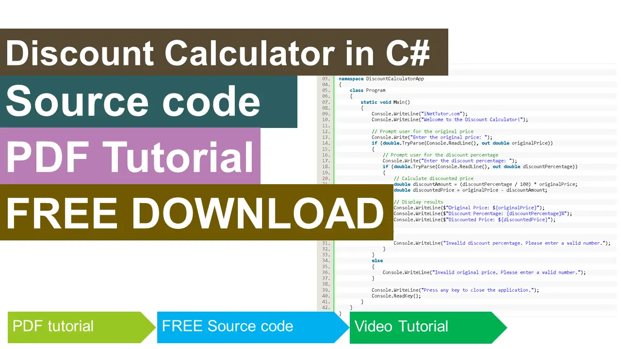 Discount Calculator in C# - iNetTutor.com