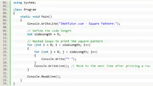 Draw Square Pattern in C# - iNetTutor.com