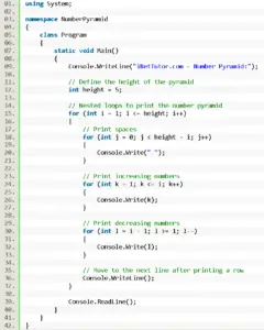 Number Pyramid in C# - iNetTutor.com