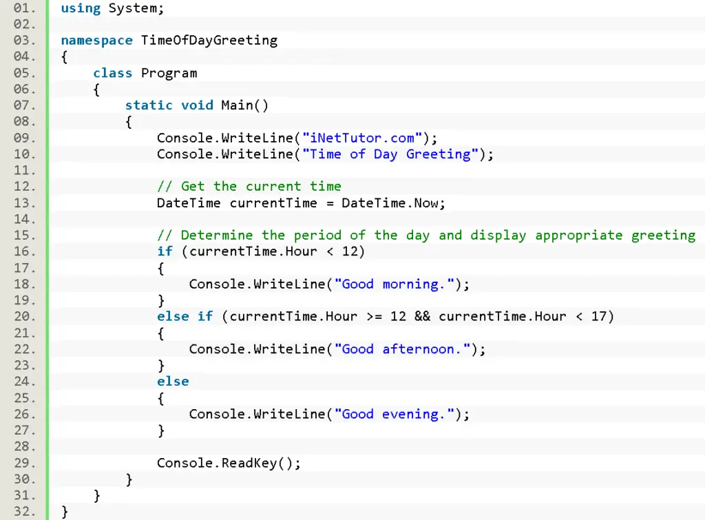 Time of Day Greeting in C# - iNetTutor.com