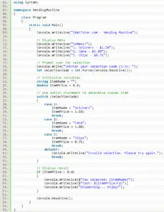 Vending Machine in C# - iNetTutor.com
