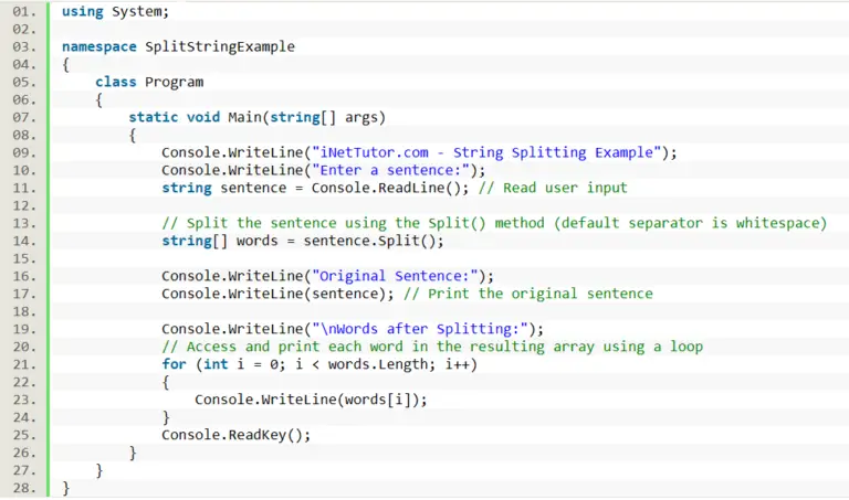 Splitting a String by Whitespace in C# - iNetTutor.com Splitting a String by Whitespace in C# - iNetTutor.com
