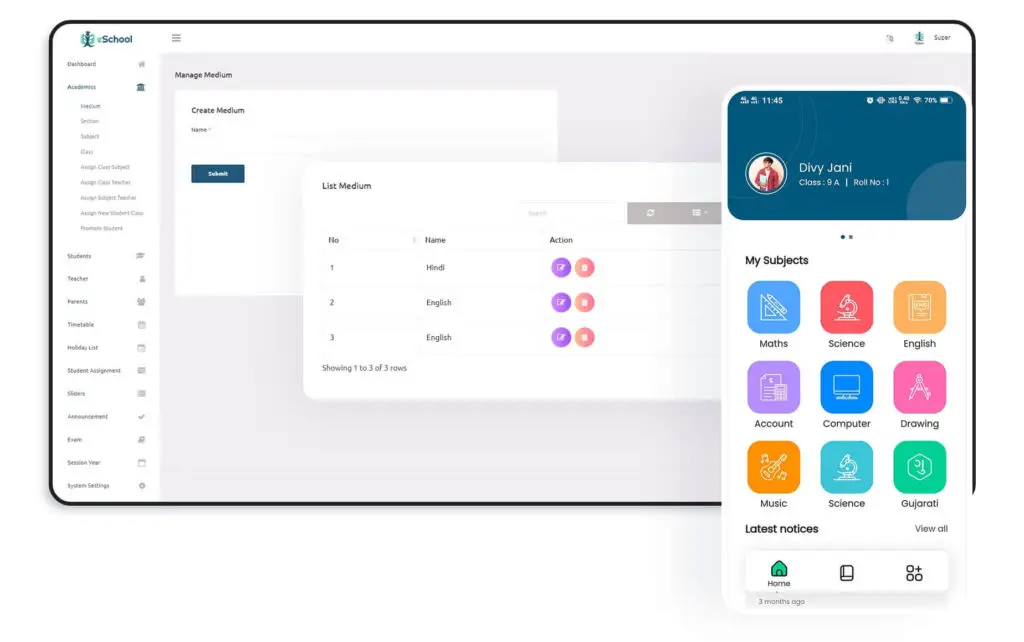 School Management System Flutter App with Laravel Admin Panel
