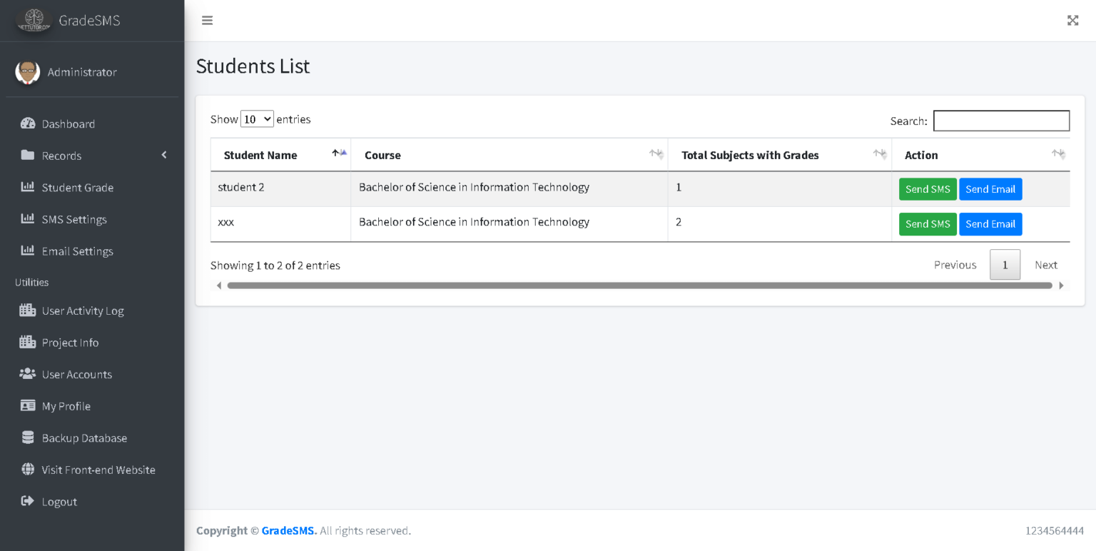 Grade Viewing with SMS and Email Notification
