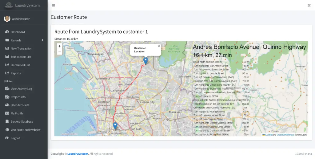 Laundry Management System with Mapping and SMS