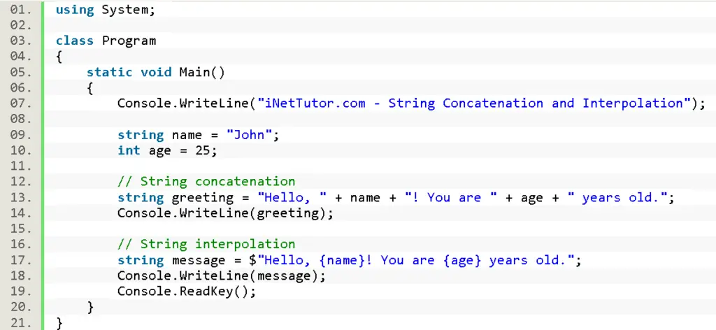 String concatenation and interpolation in C#