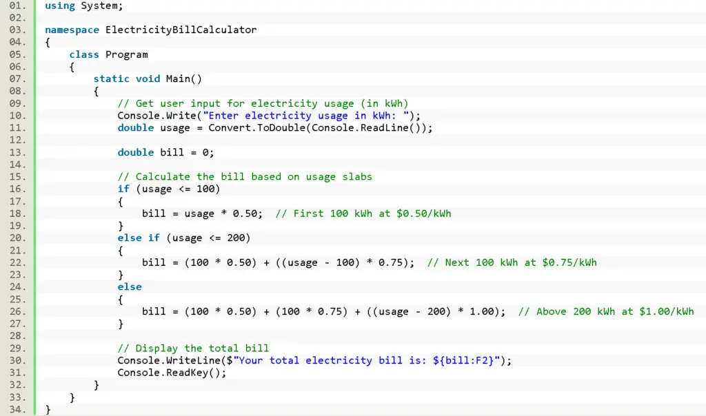 Electricity Bill Calculator in C# - iNetTutor.com