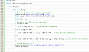 Electricity Bill Calculator in C# - iNetTutor.com