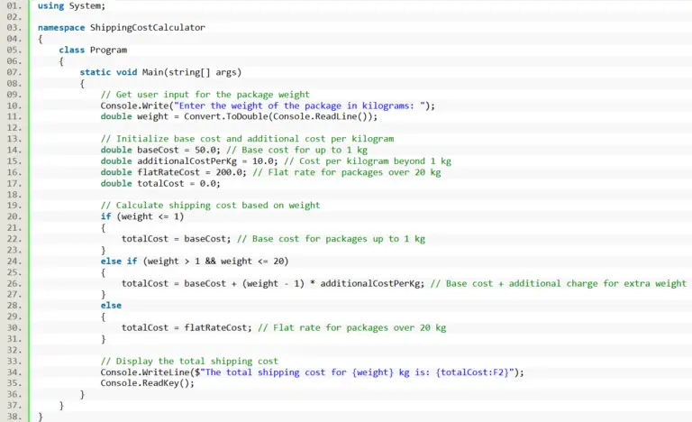 Calculate Shipping Cost Based on Weight in C#