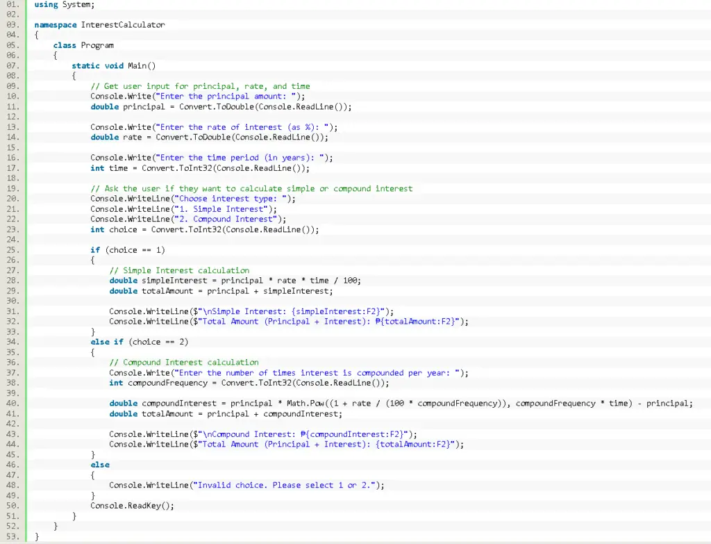 Interest Calculator In C
