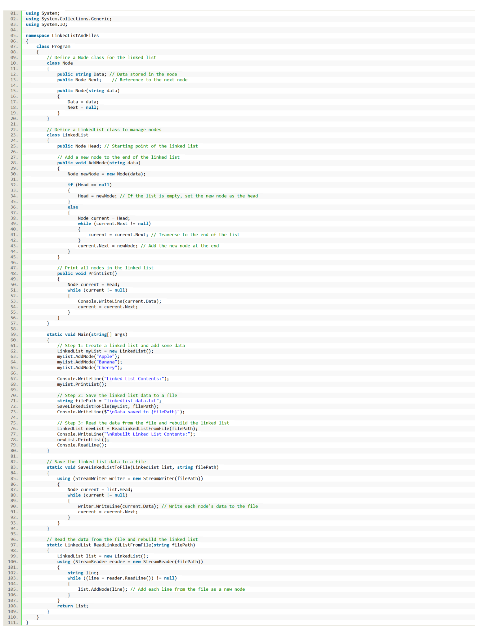 Linked Lists and File Handling in C# - iNetTutor.com