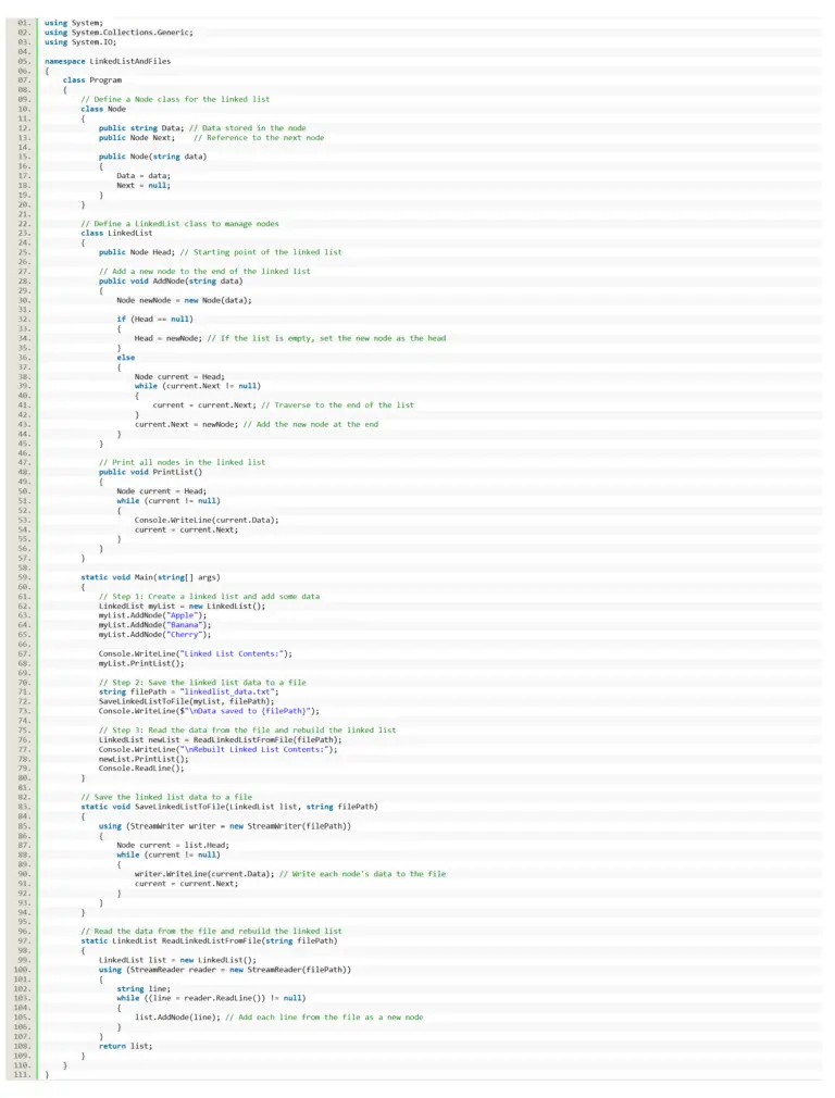 Linked Lists and File Handling in C# - iNetTutor.com