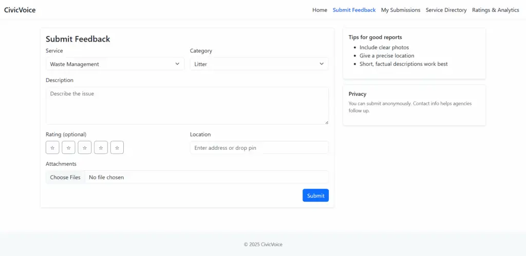 Citizen Feedback and Rating System