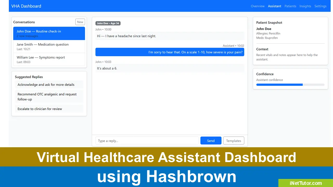 Virtual Healthcare Assistant Dashboard using Hashbrown - iNetTutor.com
