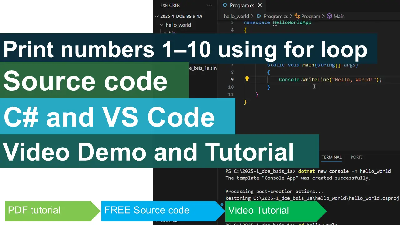Print numbers 1–10 using for loop - iNetTutor.com