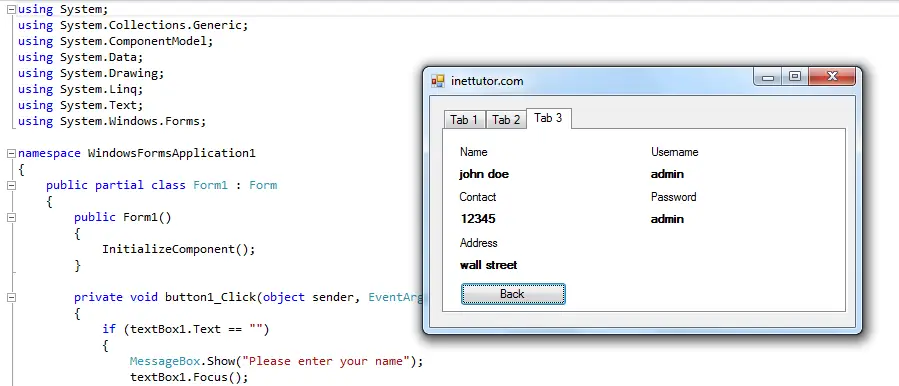 Tab Control in C# – iNetTutor.com