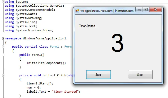 Timer Control demo in C# – iNetTutor.com